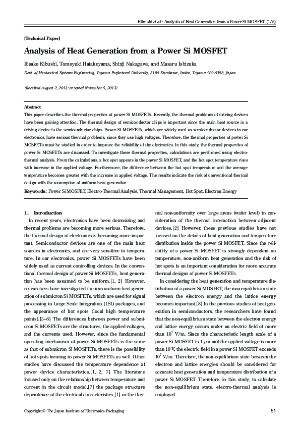 (PDF) Analysis of Heat Generation from a Power Si MOSFET