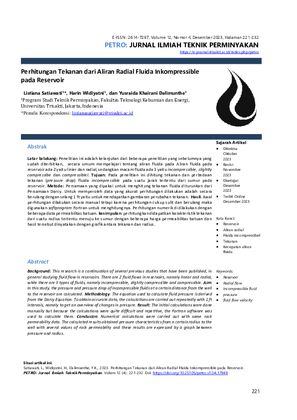(PDF) Perhitungan Tekanan Dari Aliran Radial Fluida Inkompressible Pada ...