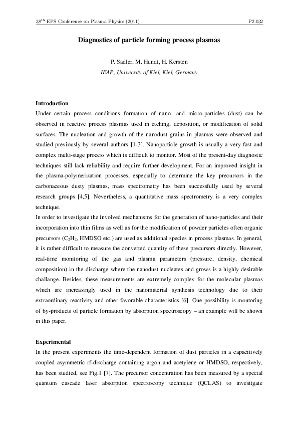 (PDF) Diagnostics of particle forming process plasmas