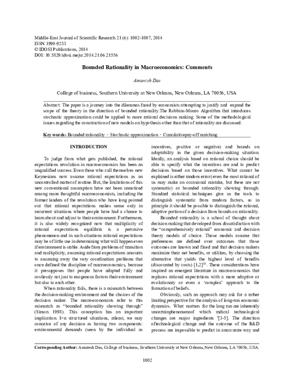 (PDF) Bounded Rationality in Macroeconomics