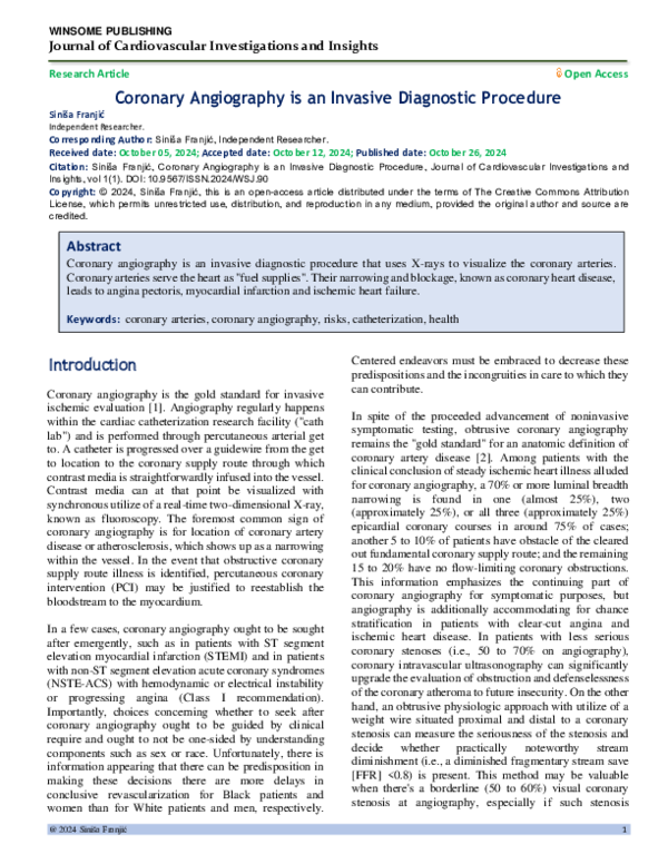 (PDF) Coronary Angiography is an Invasive Diagnostic Procedure