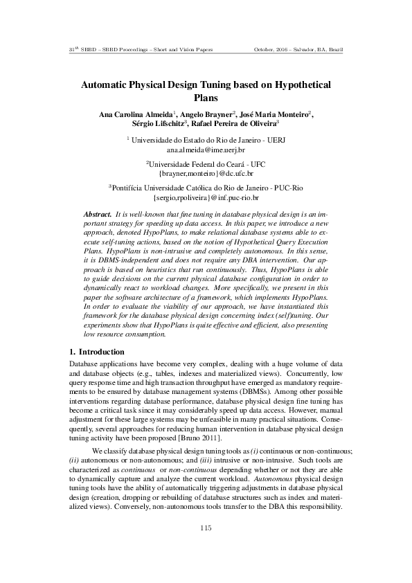 (PDF) Automatic Physical Design Tuning based on Hypothetical Plans