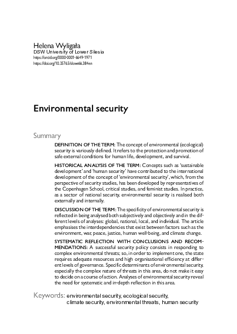 (PDF) Environmental Security