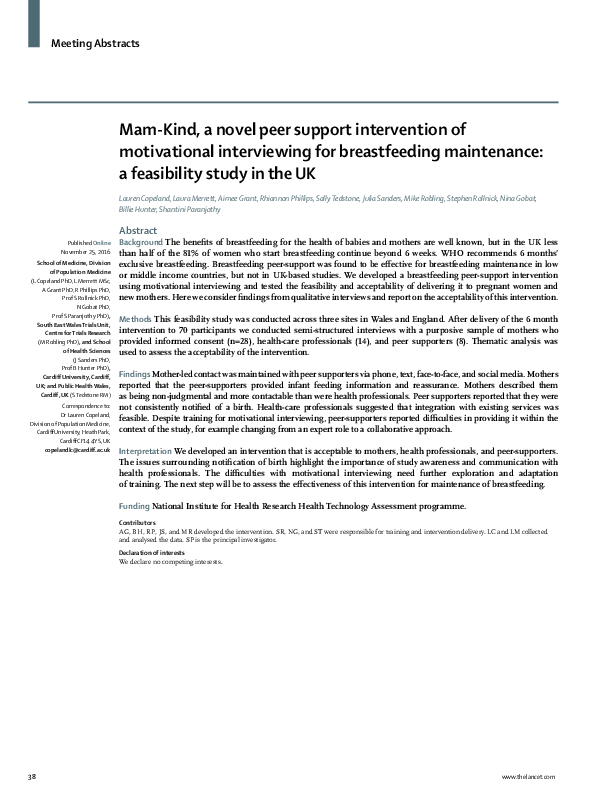 (PDF) Mam-Kind, a novel peer support intervention of motivational ...