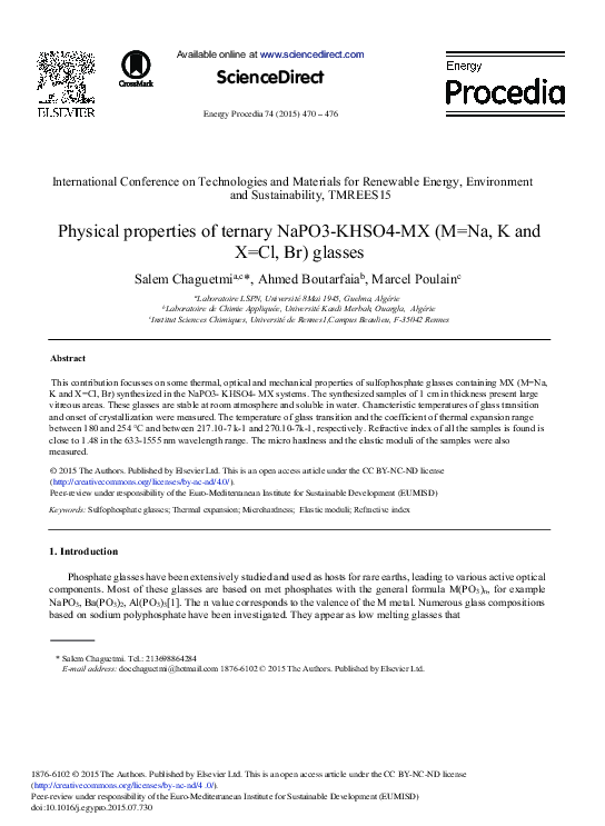 (PDF) Physical Properties of Ternary NaPO3-KHSO4-MX (M=Na, K and X=Cl ...