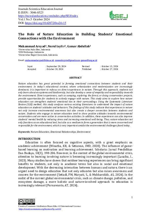 (PDF) The Role of Nature Education in Building Students' Emotional ...