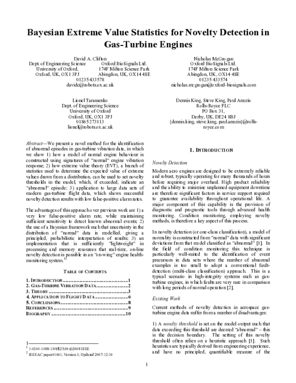 (PDF) Bayesian Extreme Value Statistics for Novelty Detection in Gas ...