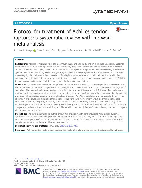 (PDF) Protocol for treatment of Achilles tendon ruptures; a systematic ...