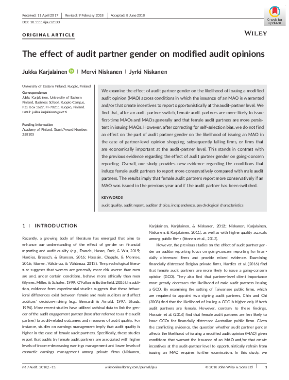 (PDF) The effect of audit partner gender on modified audit opinions