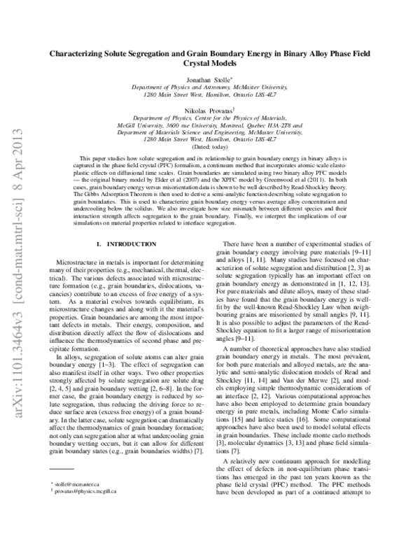 (PDF) Characterizing Solute Segregation and Grain Boundary Energy in a ...