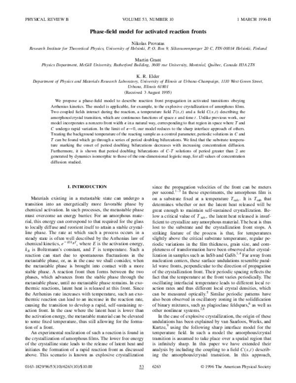 (PDF) Phase-Field Model for Reaction Fronts in Activated Transitions