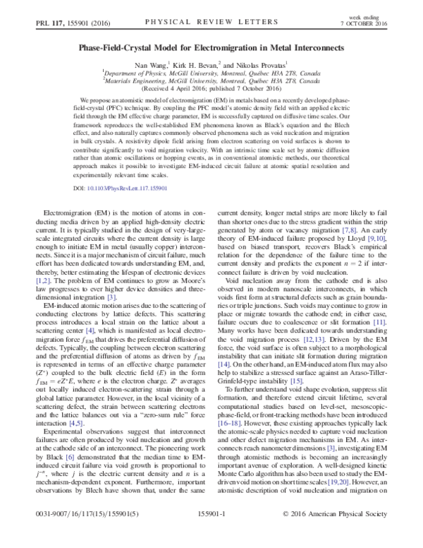 (PDF) Phase-Field-Crystal Model for Electromigration in Metal Interconnects