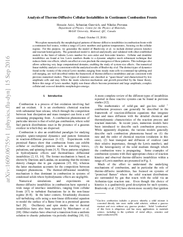 (PDF) Analysis of thermodiffusive cellular instabilities in continuum ...
