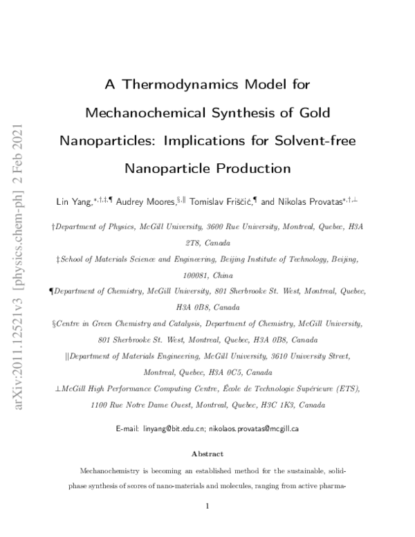 (PDF) Thermodynamics Model for Mechanochemical Synthesis of Gold Nanoparticles: Implications for ...