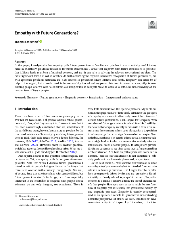 (PDF) Empathy with Future Generations?