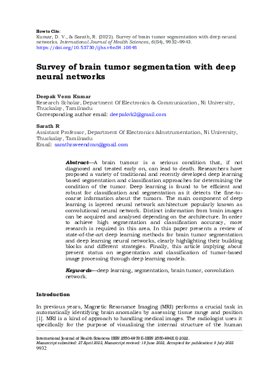 (PDF) Survey of brain tumor segmentation with deep neural networks