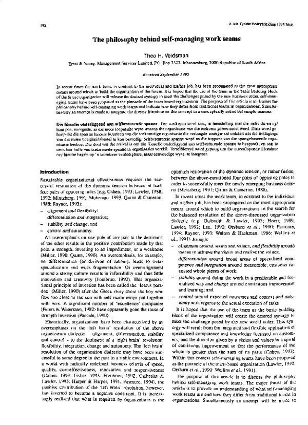 (PDF) The philosophy behind self-managing work teams