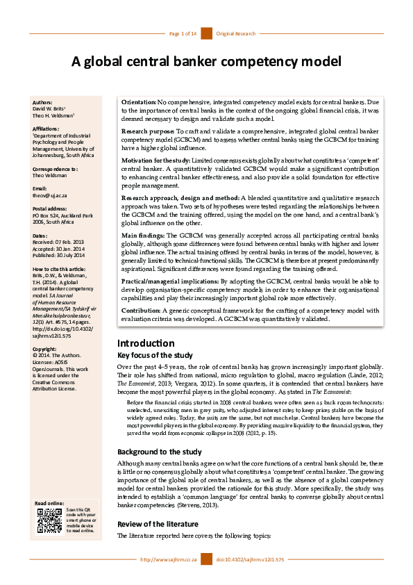 (PDF) A global central banker competency model