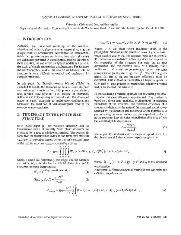 (PDF) Sound transmission loss of insulating complex structures