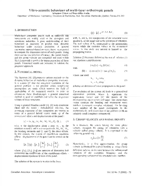 (PDF) Vibro-acoustic behaviour of multi-layer orthotropic panels