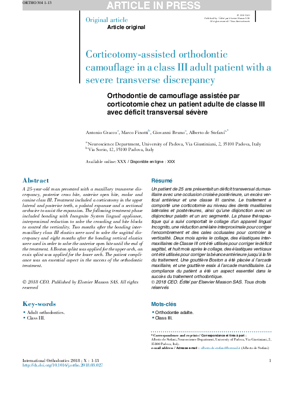 (PDF) Corticotomy-assisted orthodontic camouflage in a class III adult ...