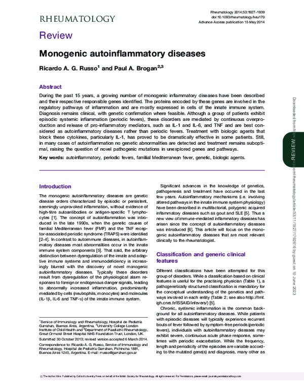 (PDF) Monogenic autoinflammatory diseases | Rick Rus - Academia.edu