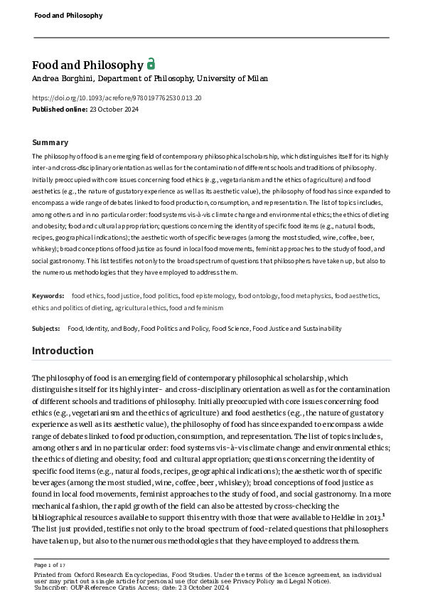 (PDF) Food and Philosophy