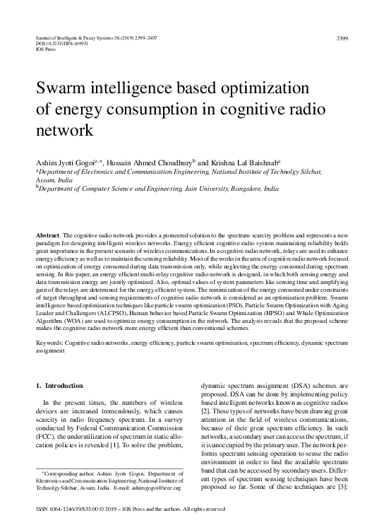 (PDF) Energy Optimization in Cognitive Radio Networks