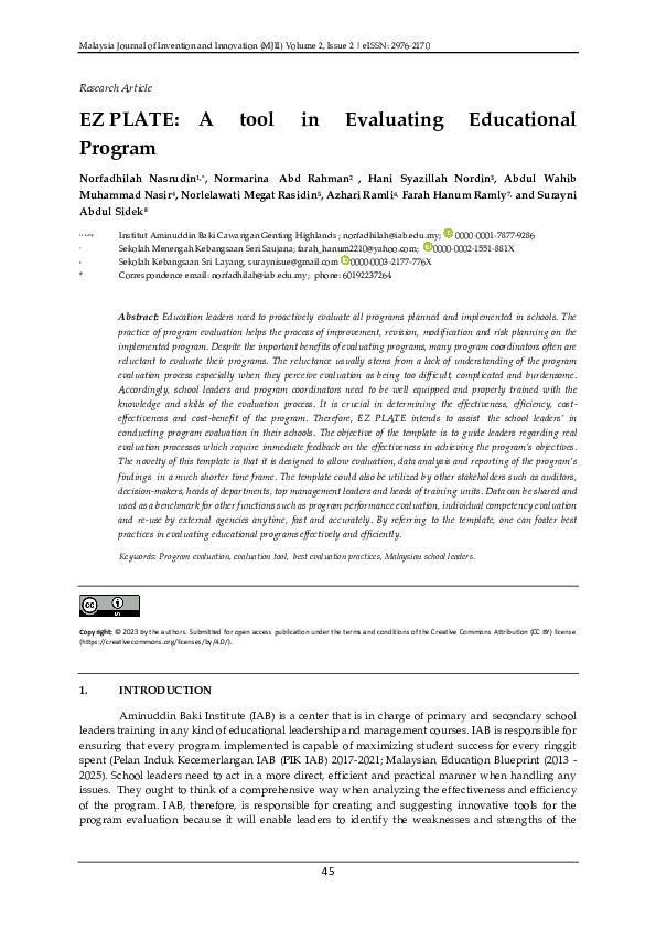 (PDF) EZ PLATE: A tool in Evaluating Educational Program