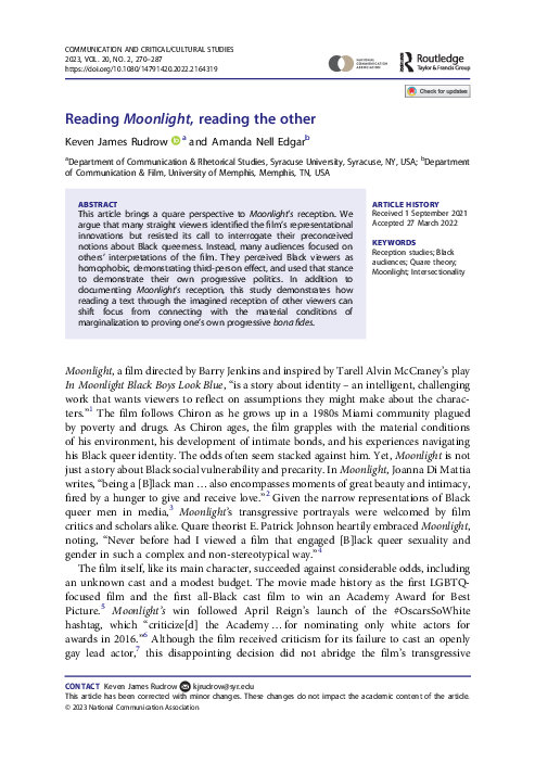 (PDF) Reading Moonlight, Reading the Other