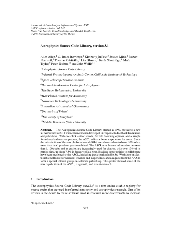 (PDF) Astrophysics Source Code Library, version 3.1