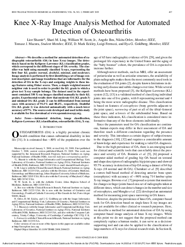 (PDF) Knee X-Ray Image Analysis Method for Automated Detection of ...