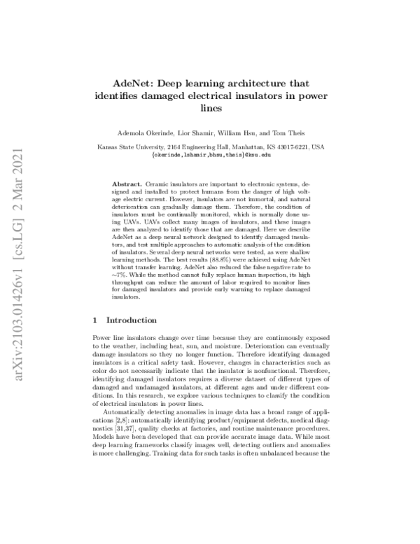 (PDF) AdeNet: Deep learning architecture that identifies damaged electrical insulators in power ...