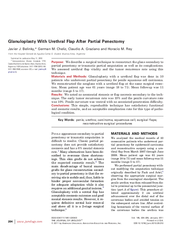 (PDF) Glanuloplasty With Urethral Flap After Partial Penectomy