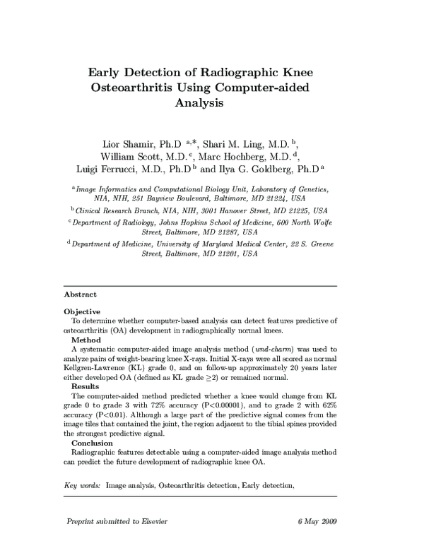 (PDF) Early detection of radiographic knee osteoarthritis using ...