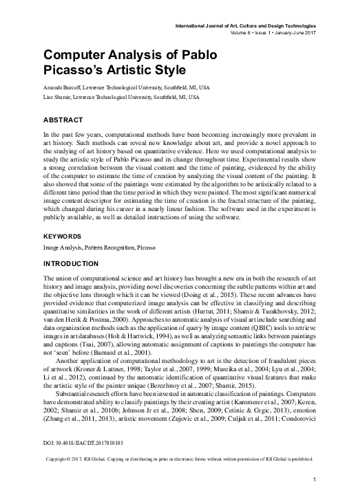 (PDF) Computer Analysis of Pablo Picasso's Artistic Style