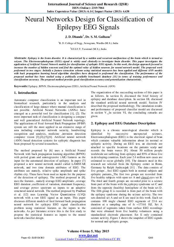 (PDF) Neural Networks Design for Classification of Epilepsy EEG Signals