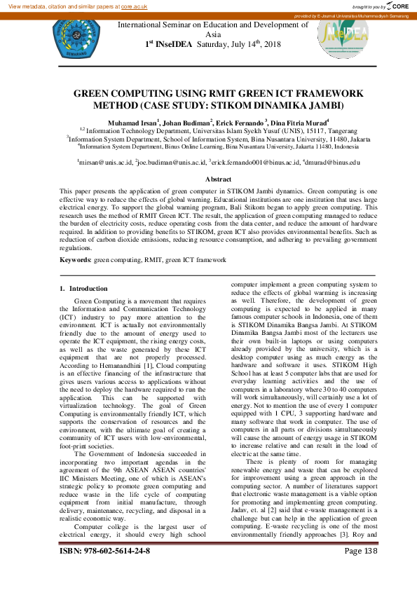 (PDF) Green Computing Using Rmit Green Ict Framework Method (Case Study ...