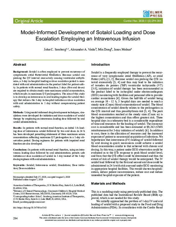 (PDF) Model-Informed Development of Sotalol Loading and Dose Escalation ...