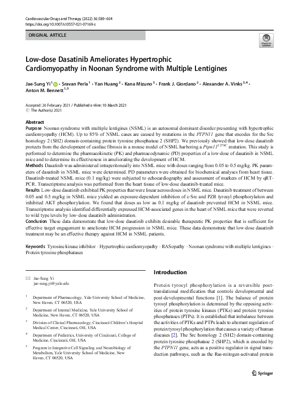 (PDF) Low-dose Dasatinib Ameliorates Hypertrophic Cardiomyopathy in ...