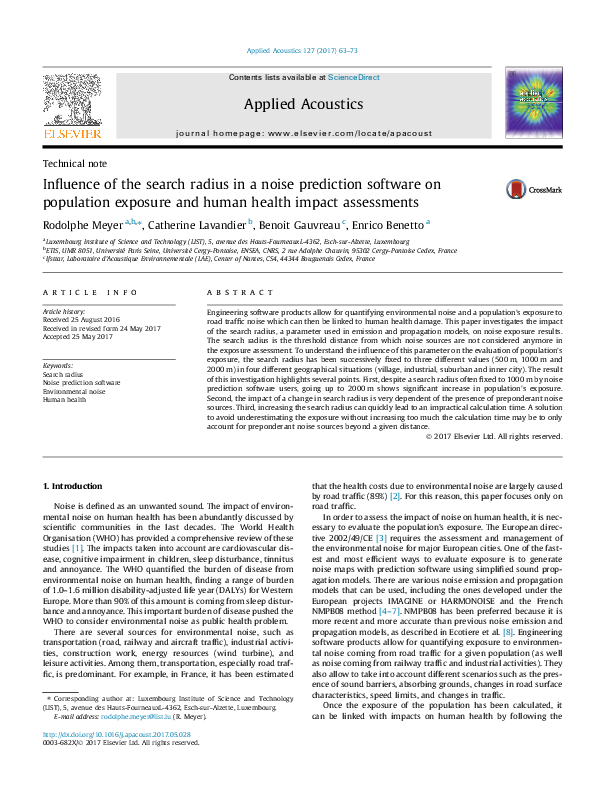 (PDF) Influence of the search radius in a noise prediction software on ...