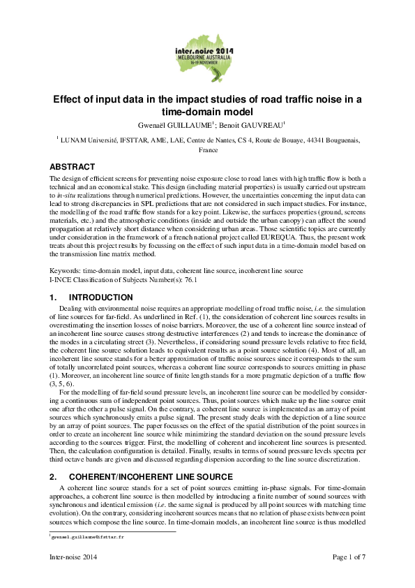 (PDF) Effect of input data in the impact studies of road traffic noise ...