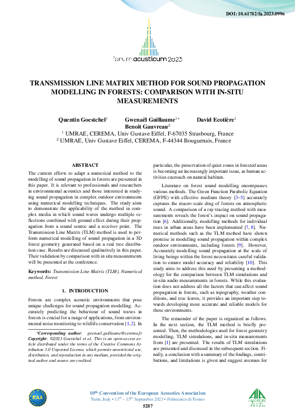 (PDF) Transmission Line matrix method for sound propagation modelling in forests: comparison ...