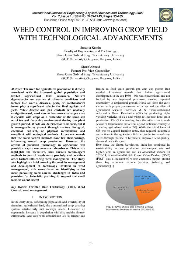 (PDF) Weed Control in Improving Crop Yield with Technological Advancements