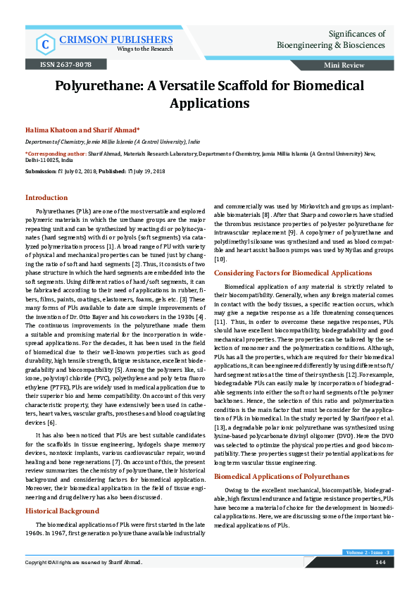 (PDF) Polyurethane: A Versatile Scaffold for Biomedical Applications