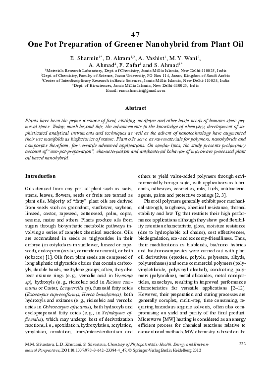 (PDF) One Pot Preparation of Greener Nanohybrid from Plant Oil | Sharif ...