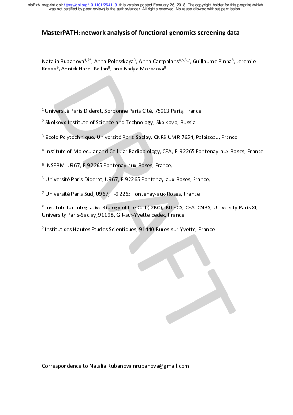 (PDF) MasterPATH: network analysis of functional genomics screening data