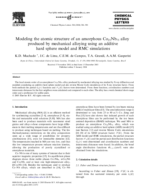 (PDF) Modeling Amorphous Co25Nb75 Alloy Structure