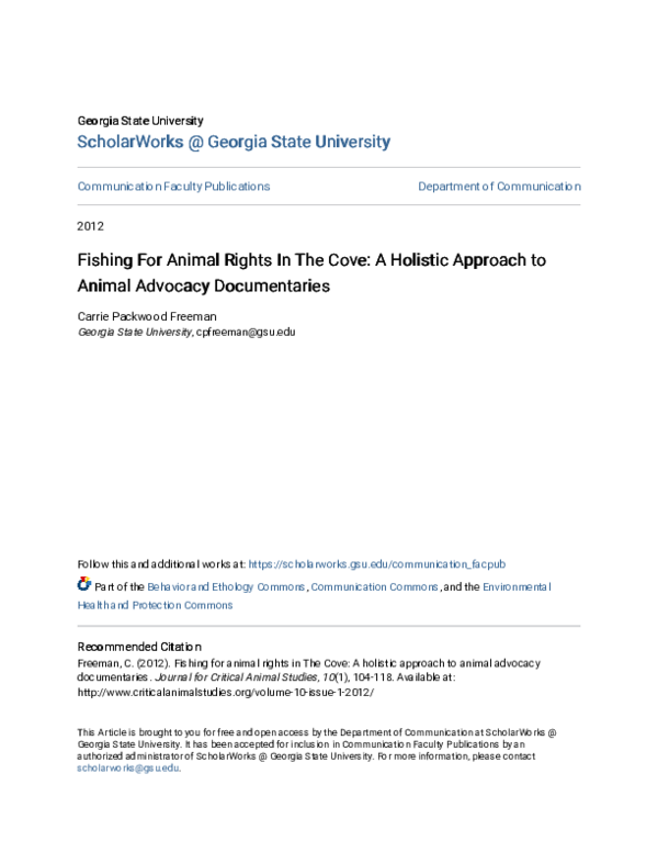 (PDF) Fishing For Animal Rights In The Cove: A Holistic Approach to ...