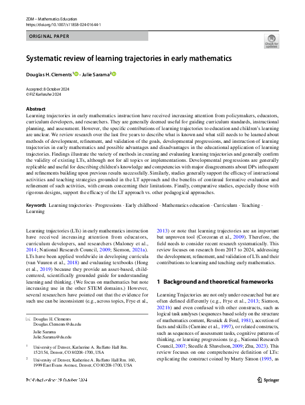 (PDF) Systematic review of learning trajectories in early mathematics